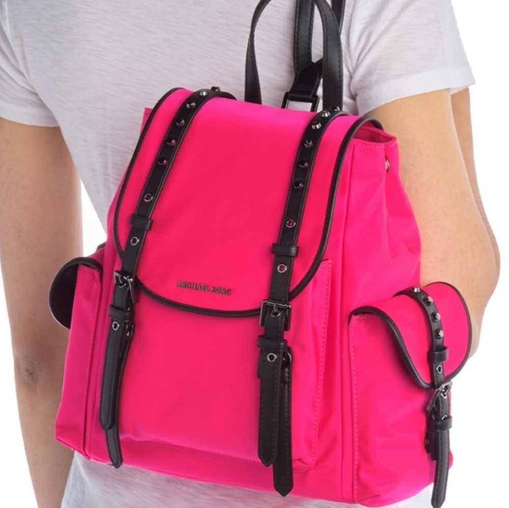 Michael Kors Leila Neon Pink Flap Backpack - Gem